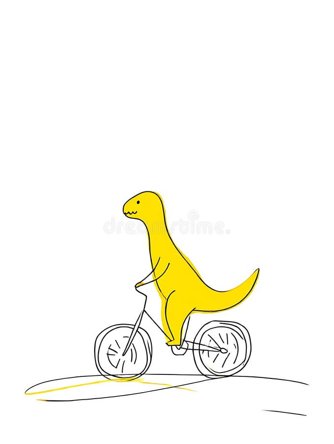 Yellow Dinosaur Riding a Bicycle Stock Illustration - Illustration of ...