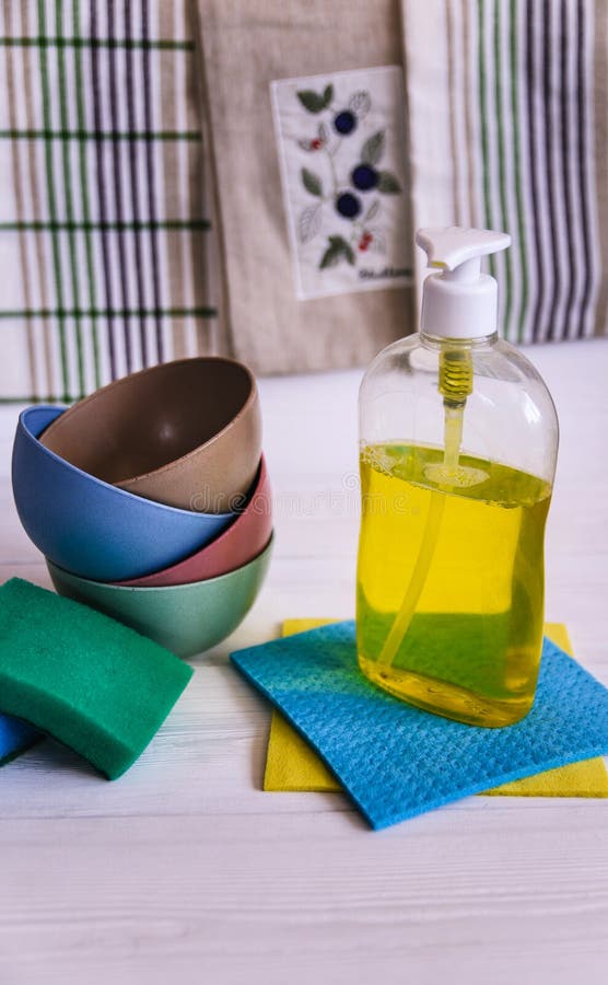 Yellow Dishwashing Detergent Stock Image - Image of plate, dishes ...