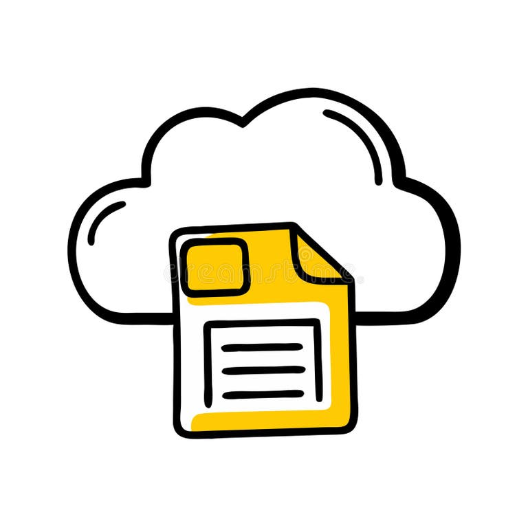Yellow Document and Cloud Storage Vector Illustration for Digital Data ...