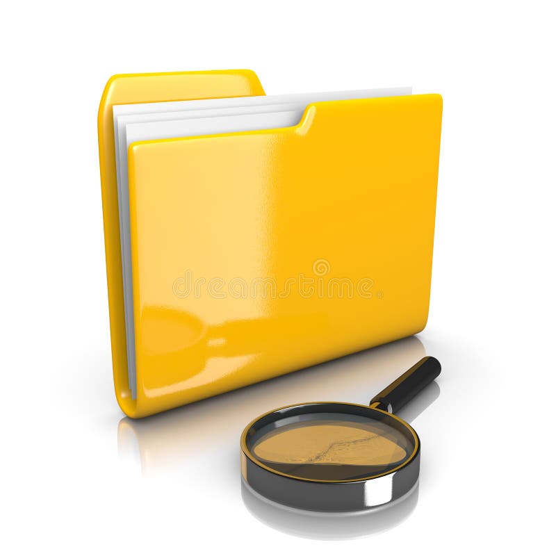 Yellow Document Folder with Magnifier Stock Illustration - Illustration ...
