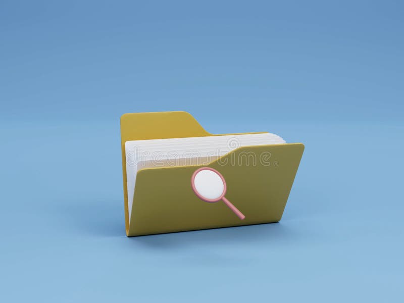 Yellow Document Folder with Magnifying Glass 3D Render Illustration ...