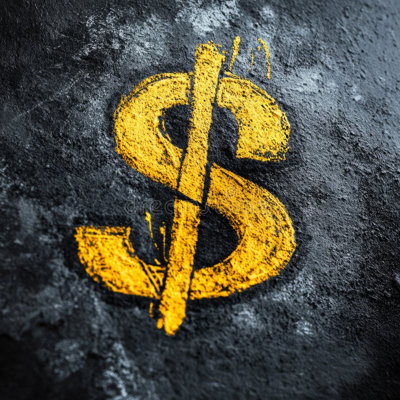 Yellow Dollar Sign Painted on Dark Textured Background. Stock Image ...