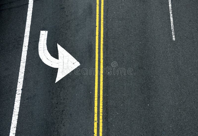 Yellow Double Solid Line and Turning Arrow. Road Markings on Asp Stock ...