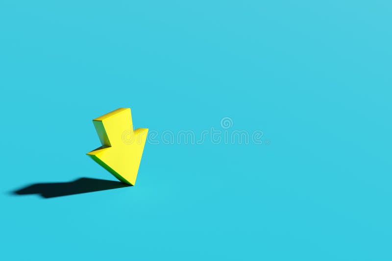 Yellow Downward Arrow Pointing Down on Blue Background Stock ...