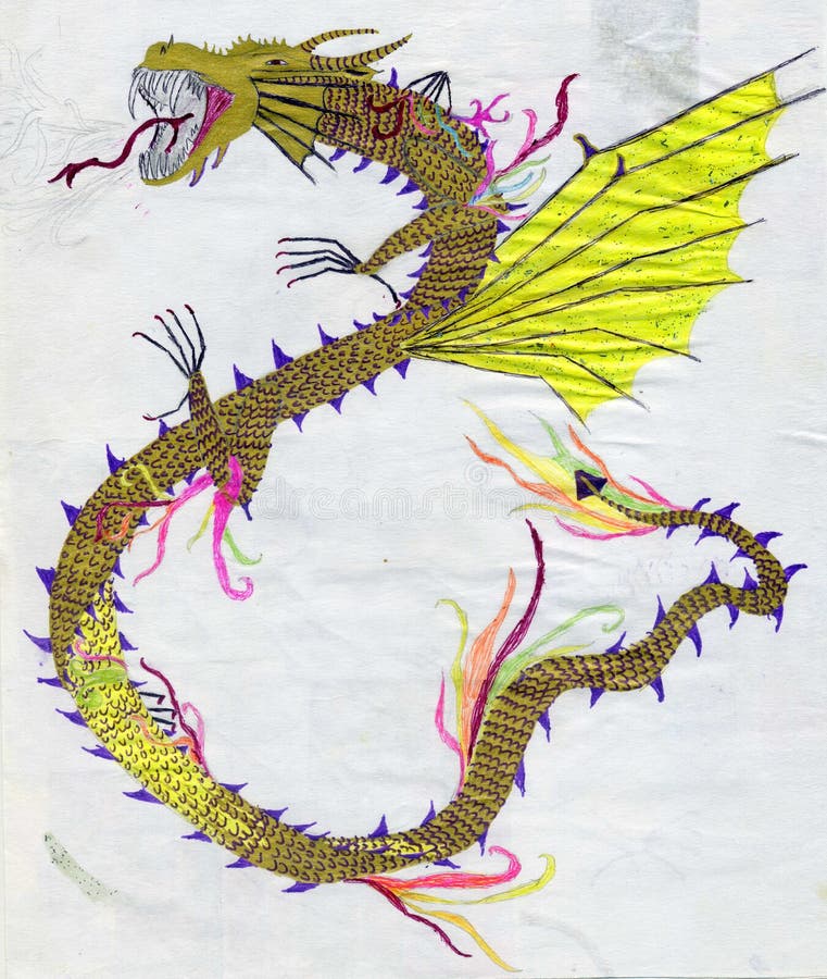 Yellow Dragon stock illustration. Illustration of japanese - 41016045