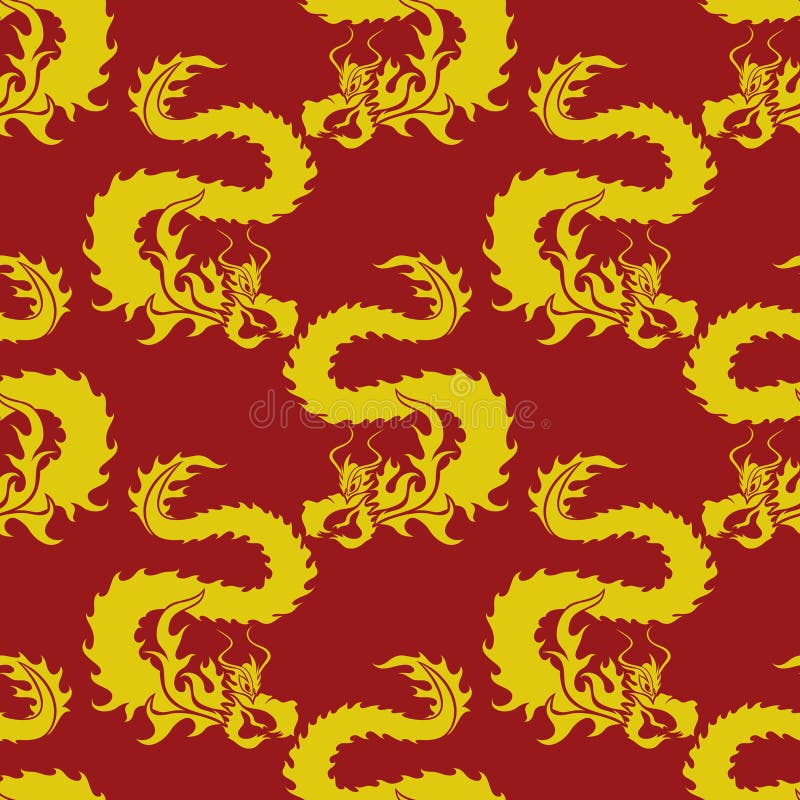Yellow Dragons on a Red Background Stock Vector - Illustration of decor ...