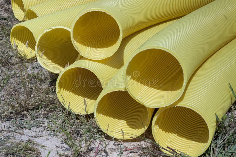 Yellow drain pipe stock image. Image of industry, construction - 98016817