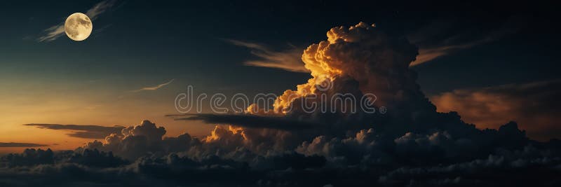 Yellow Dramatic Clouds in Night Sky with Full Ai Generated Stock ...