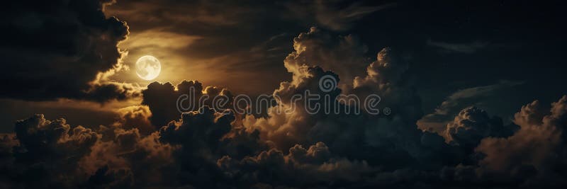 Yellow Dramatic Clouds in Night Sky with Full Ai Generated Stock ...