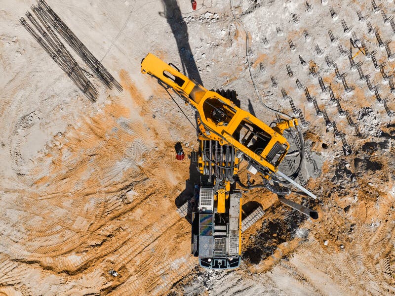 Drilling Rig for Constructing New Mine on Pile Field Stock Photo ...