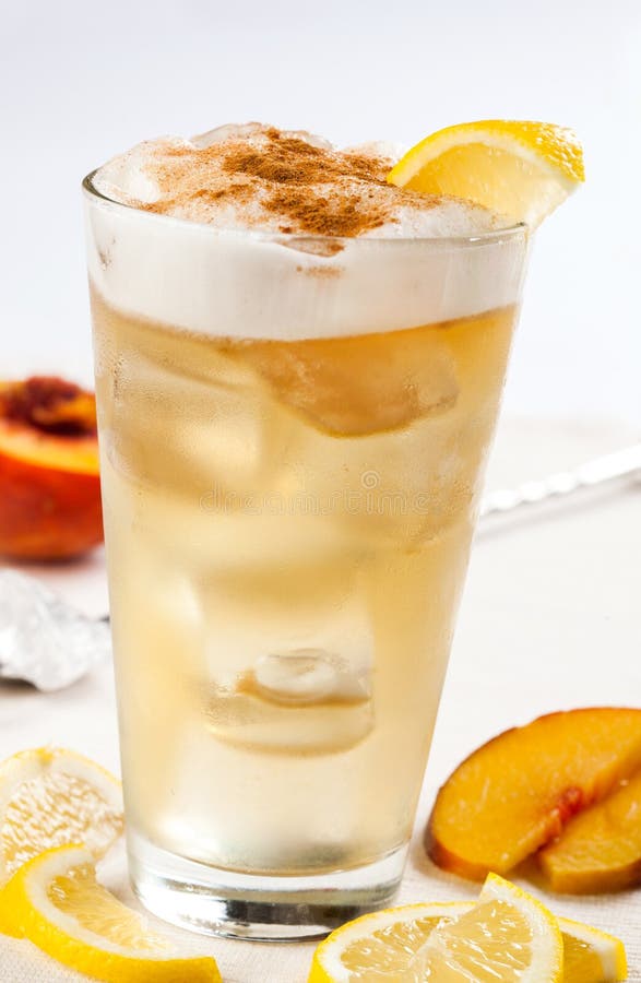 Yellow drink with peach stock image. Image of fresh, freshness - 32067981