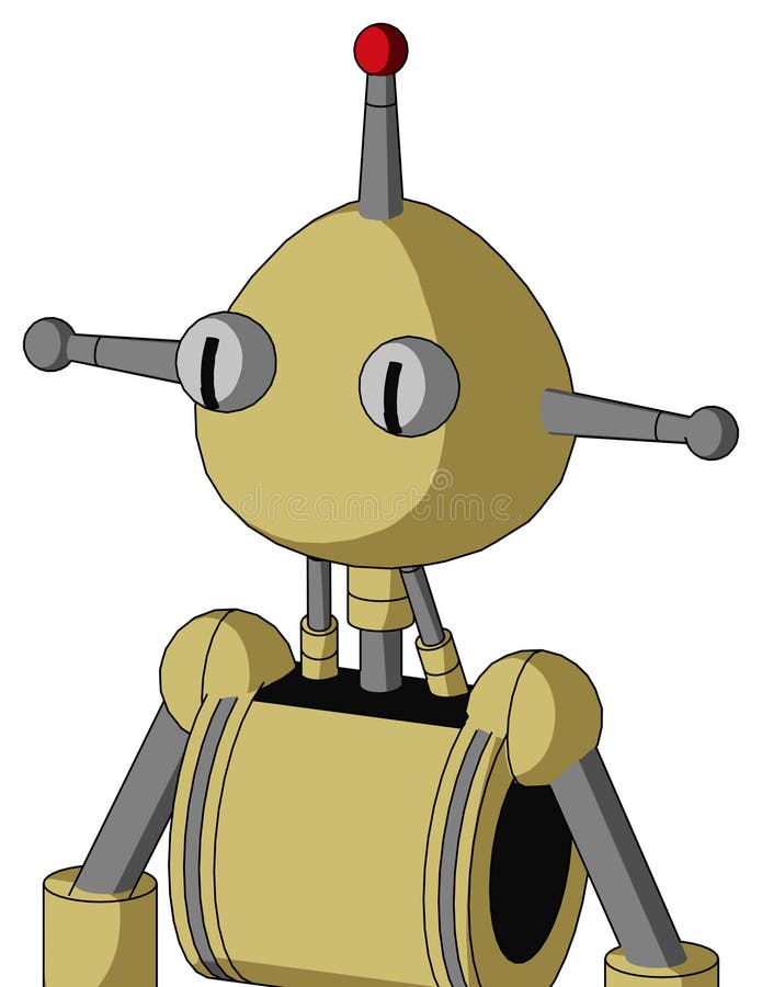 Yellow Droid with Rounded Head and Sad Mouth and Black Glowing Red Eyes ...