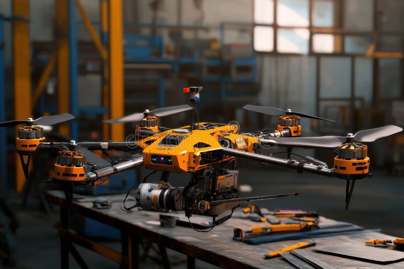 Advanced Drone Technology Displayed in an Industrial Workshop Setting ...