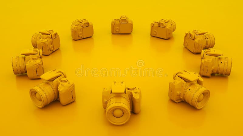 Yellow DSLR Cameras. 3D Illustration Stock Illustration - Illustration ...