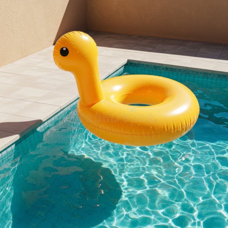 Yellow Duck Inflatable Pool Float in a Blue Pool Stock Illustration ...