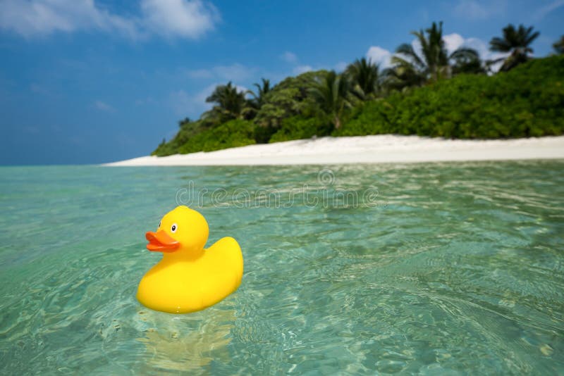 Yellow Duck on the Tropical Beach. Concept Travel and Vacation Stock ...