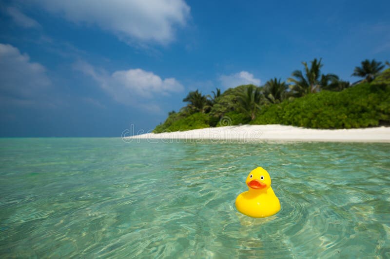 Yellow Duck on the Tropical Beach. Concept Travel and Vacation Stock ...