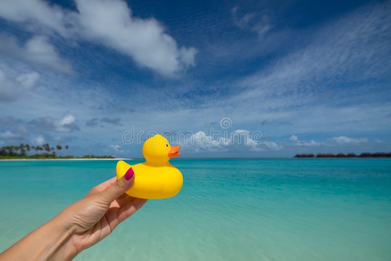Yellow Duck on the Tropical Beach. Concept Travel and Vacation Stock ...