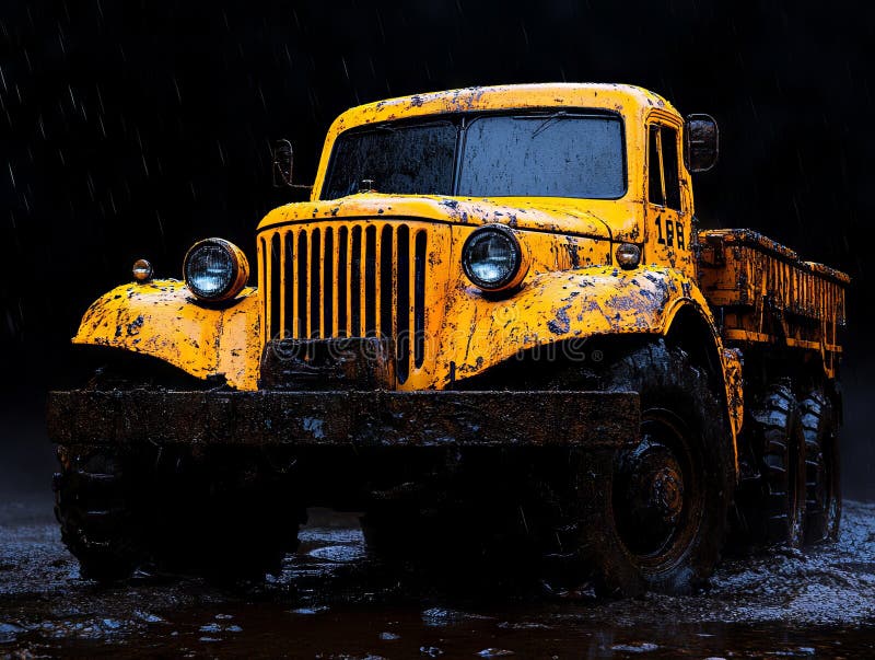 A Yellow Dump Truck is Parked in the Rain Stock Image - Image of bumper ...