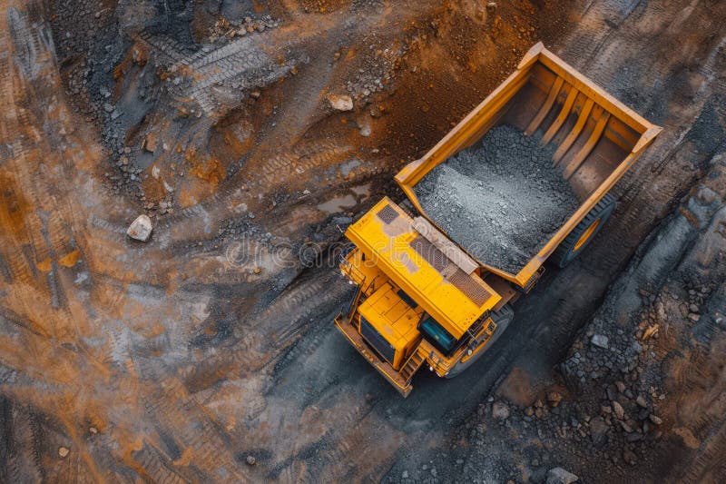 Yellow Dump Truck in Quarry, Aerial View Stock Photo - Image of digger ...