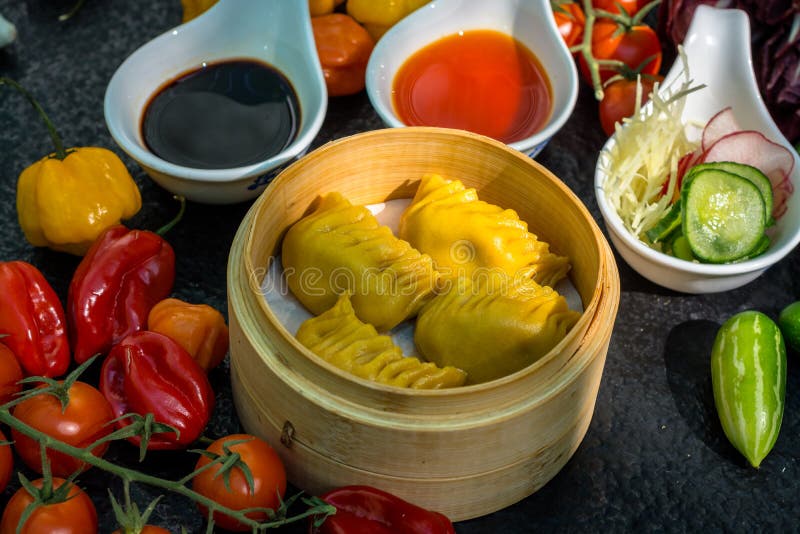 Yellow dumpling stock image. Image of seafood, sauce - 228361467