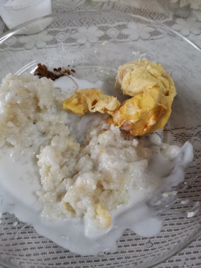 Yellow Durian and White Rice on the Clear Plate Stock Image - Image of ...