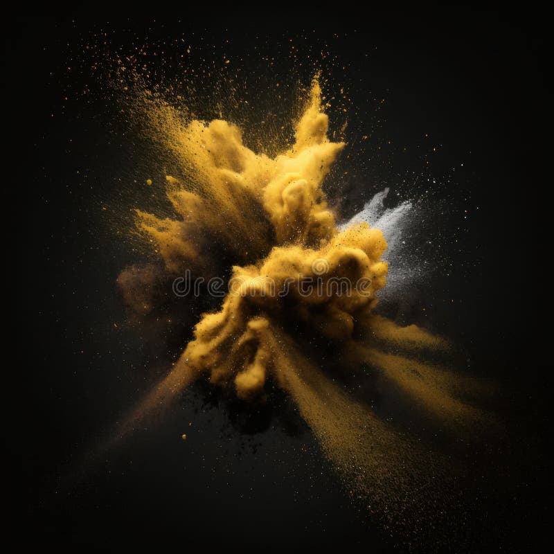Yellow Dust Explosion on Black Background Generative AI Stock ...