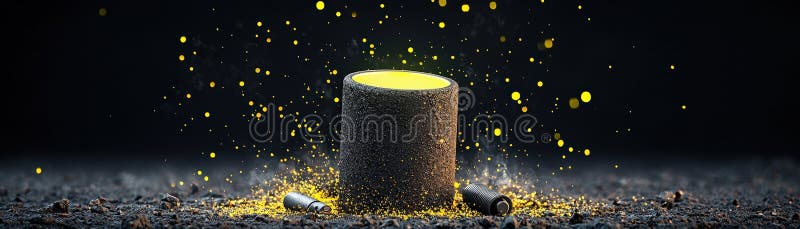 Yellow Dust and Particles Emanate from a Circular Object on a Dark ...