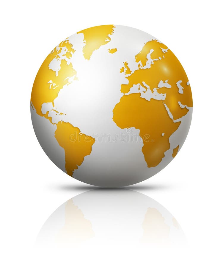 Yellow Earth Globe Isolated on White Background Stock Illustration ...