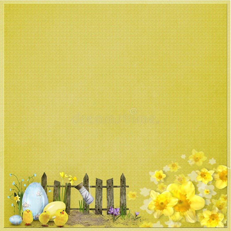 Yellow Easter Background with Fence,eggs and Flowers Stock Illustration ...