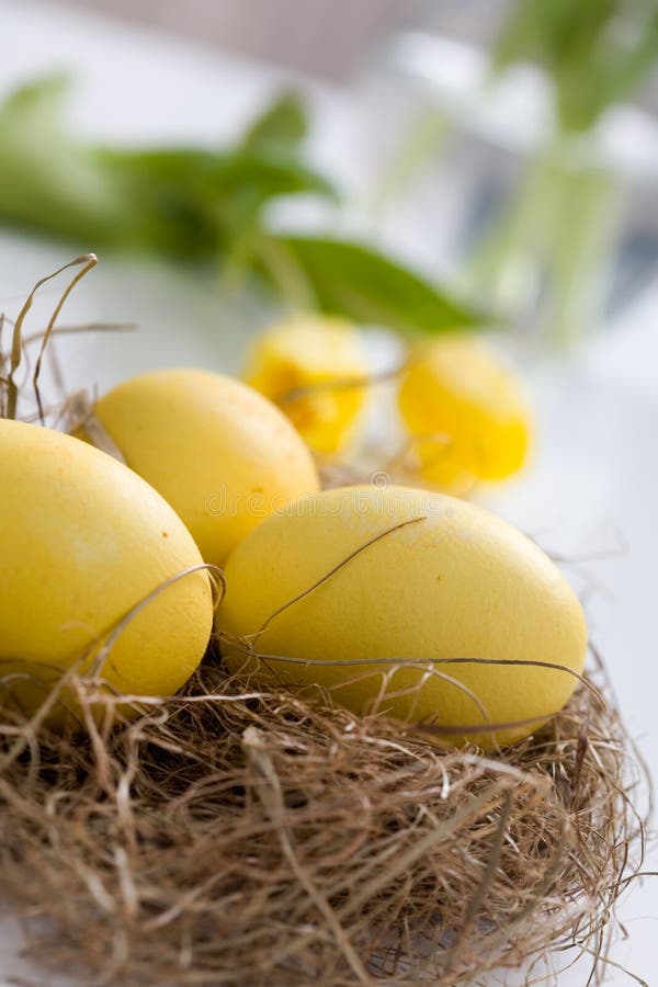 Yellow Easter Eggs on a Yellow Background Stock Photo - Image of food ...