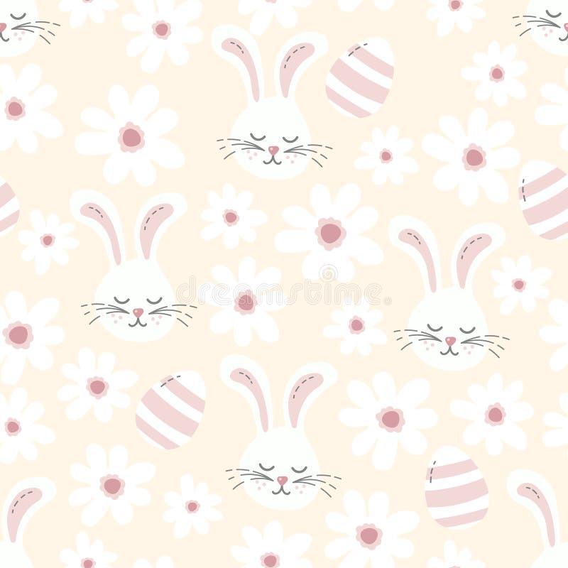 Yellow Easter Pattern with Cute Easter Bunnies and Flowers Vector Stock Vector - Illustration of ...