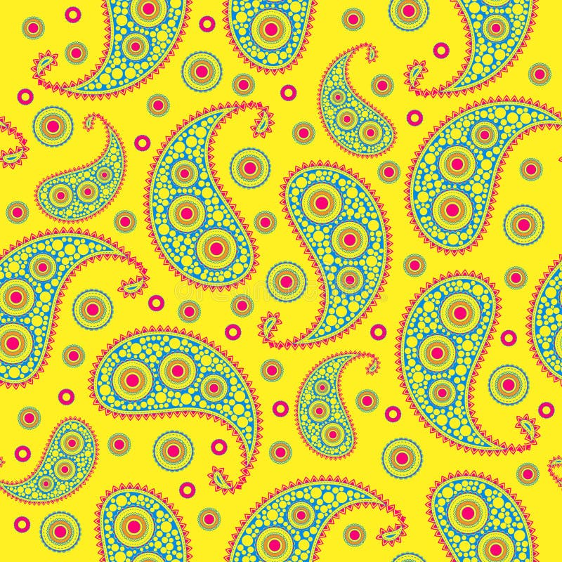 Yellow Eastern Seamless Pattern with Paisley in Vector Stock ...