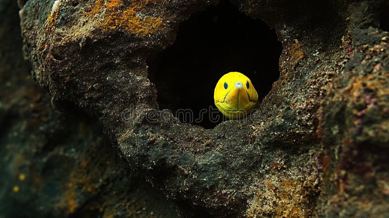 Yellow Eel Peering from Coral Reef Hole, Underwater Ocean Stock Image ...