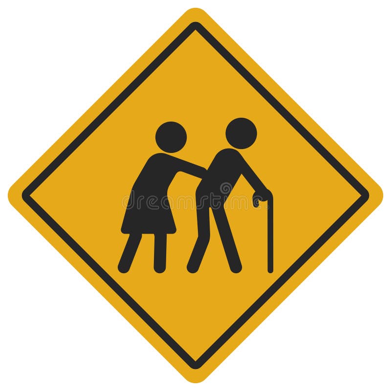 Yellow Elderly People Crossing Warning Sign Vector Stock Vector ...