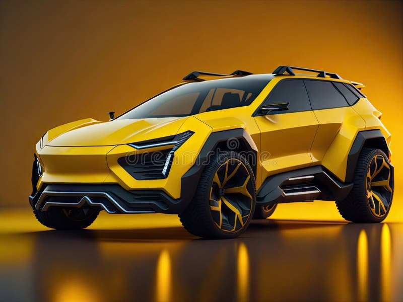 Yellow Electric Car 3d Model. Ai Generative Stock Illustration ...