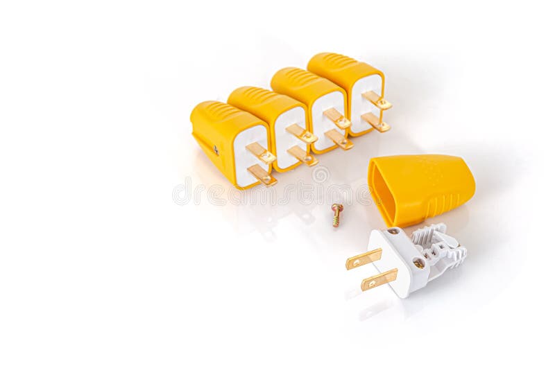Yellow Electric Connect Plugs Isolated on White Background with Copy ...