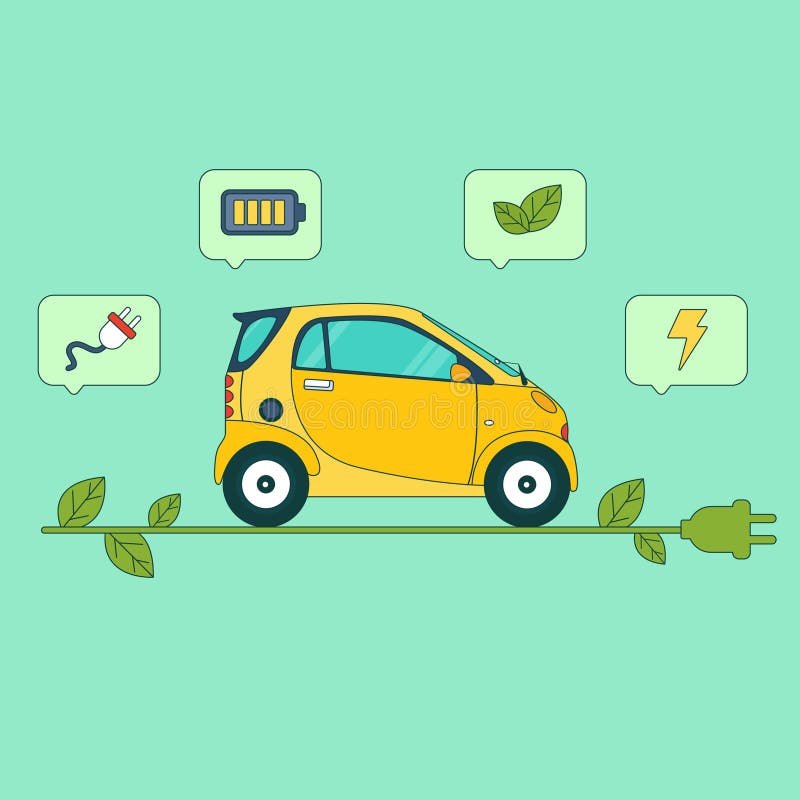 Yellow Electric Smart Car Infographic. Vector Illustration Stock Vector ...