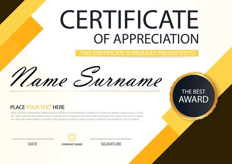 Yellow Elegance Horizontal Certificate with Vector Illustration ,white ...