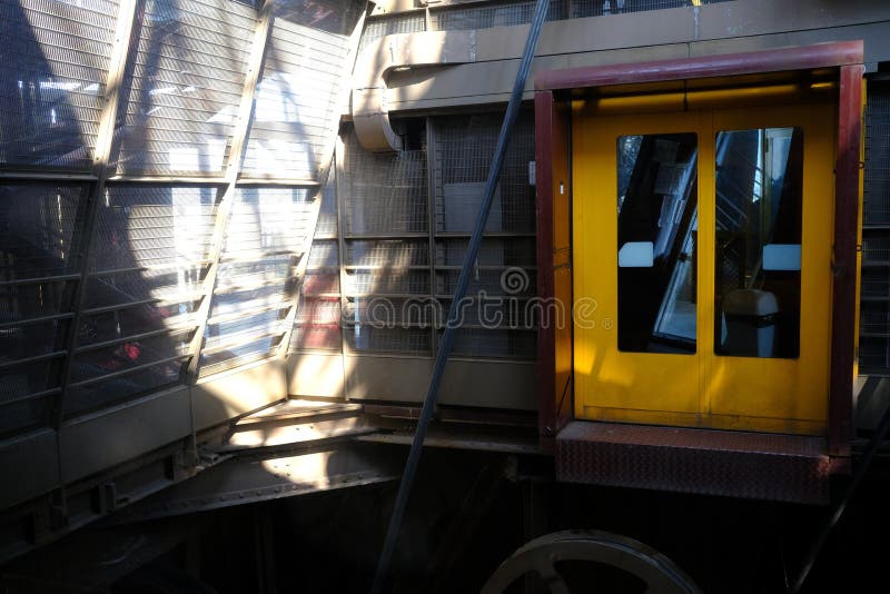 Yellow Elevator for Tourists at Eiffel Tower. Stock Image - Image of ...