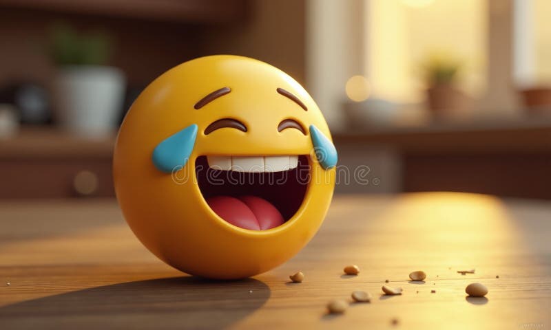 Yellow Emoji Laughing with Tears 3D Render Round Stock Illustration ...