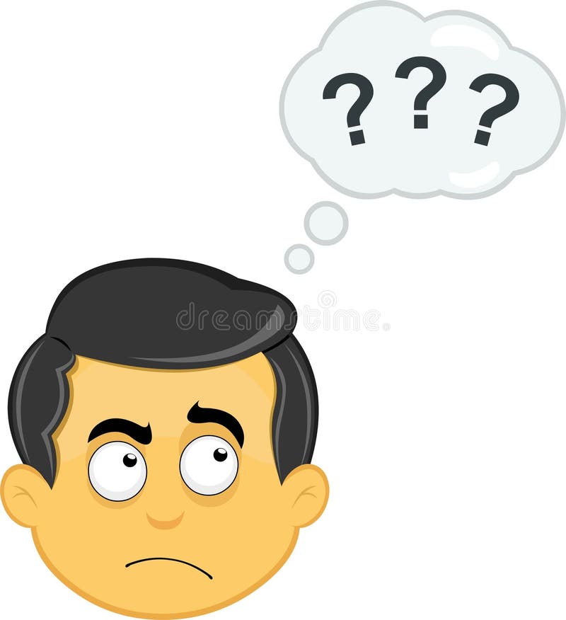 Yellow Emoticon Character Male Think Cloud and Interrogation Sign Doubt ...