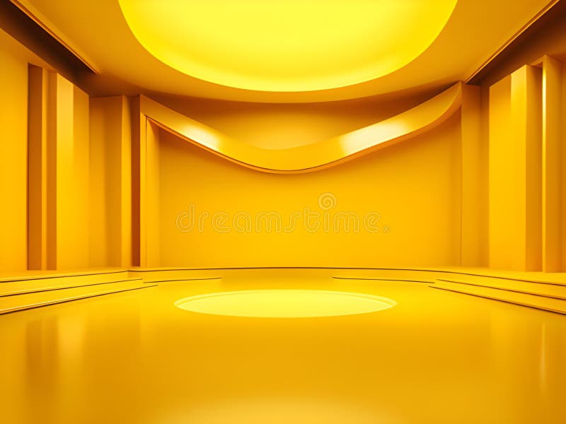 Yellow Empty Illuminated Room with Platform. Realistic 3d Immitation ...