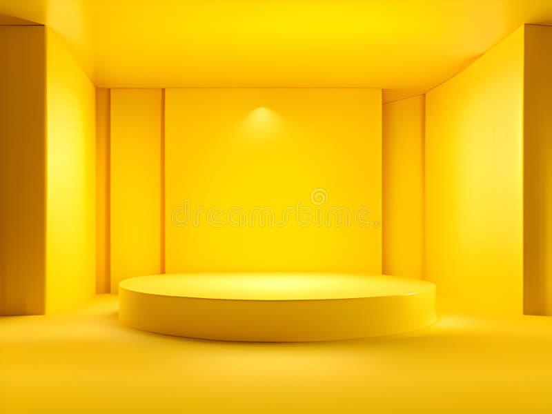 Yellow Empty Illuminated Room with Platform. Realistic 3d Immitation ...