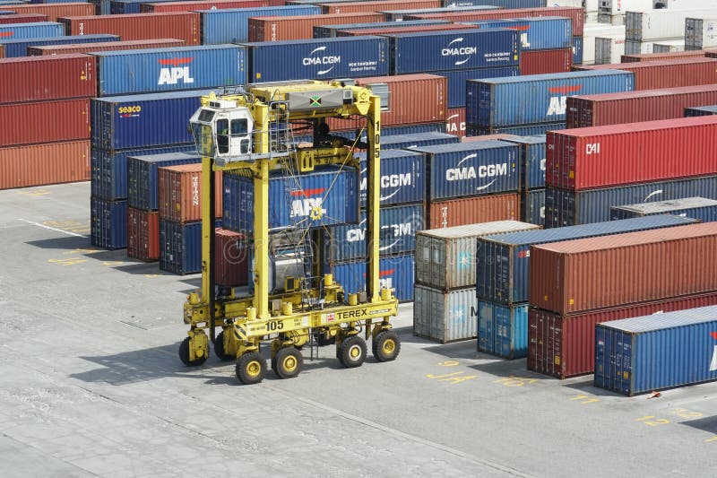 A Yellow Empty Straddle Carrier without Loaded Container in Kingston ...