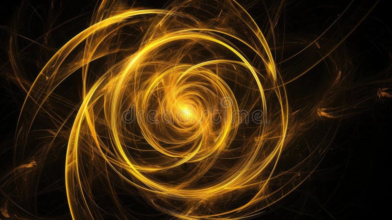 Yellow Energy Swirls in Abstract Circles Against a Deep Black ...