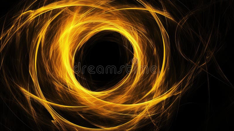 Yellow Energy Swirls in Abstract Circles Against a Deep Black ...