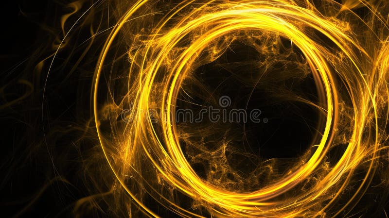 Yellow Energy Swirls in Abstract Circles Against a Deep Black ...