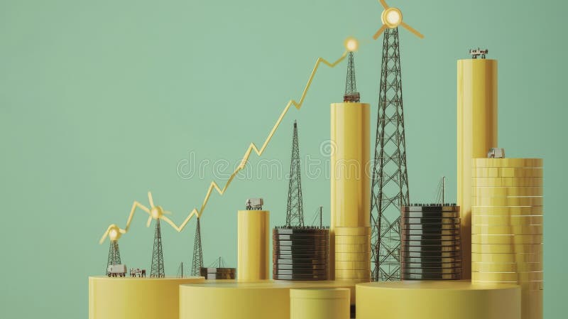 Yellow Energy Towers with Ascending Financial Graph Stock Illustration ...
