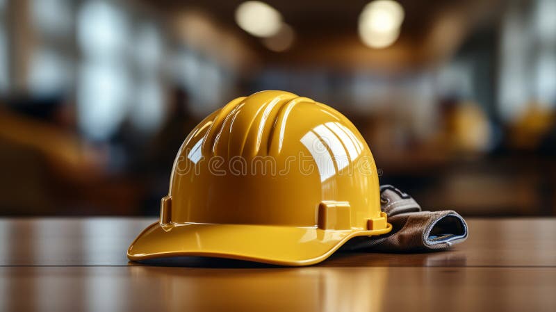 Yellow Engineer Hat with Architecture Floor Plan. AI Generated Stock ...